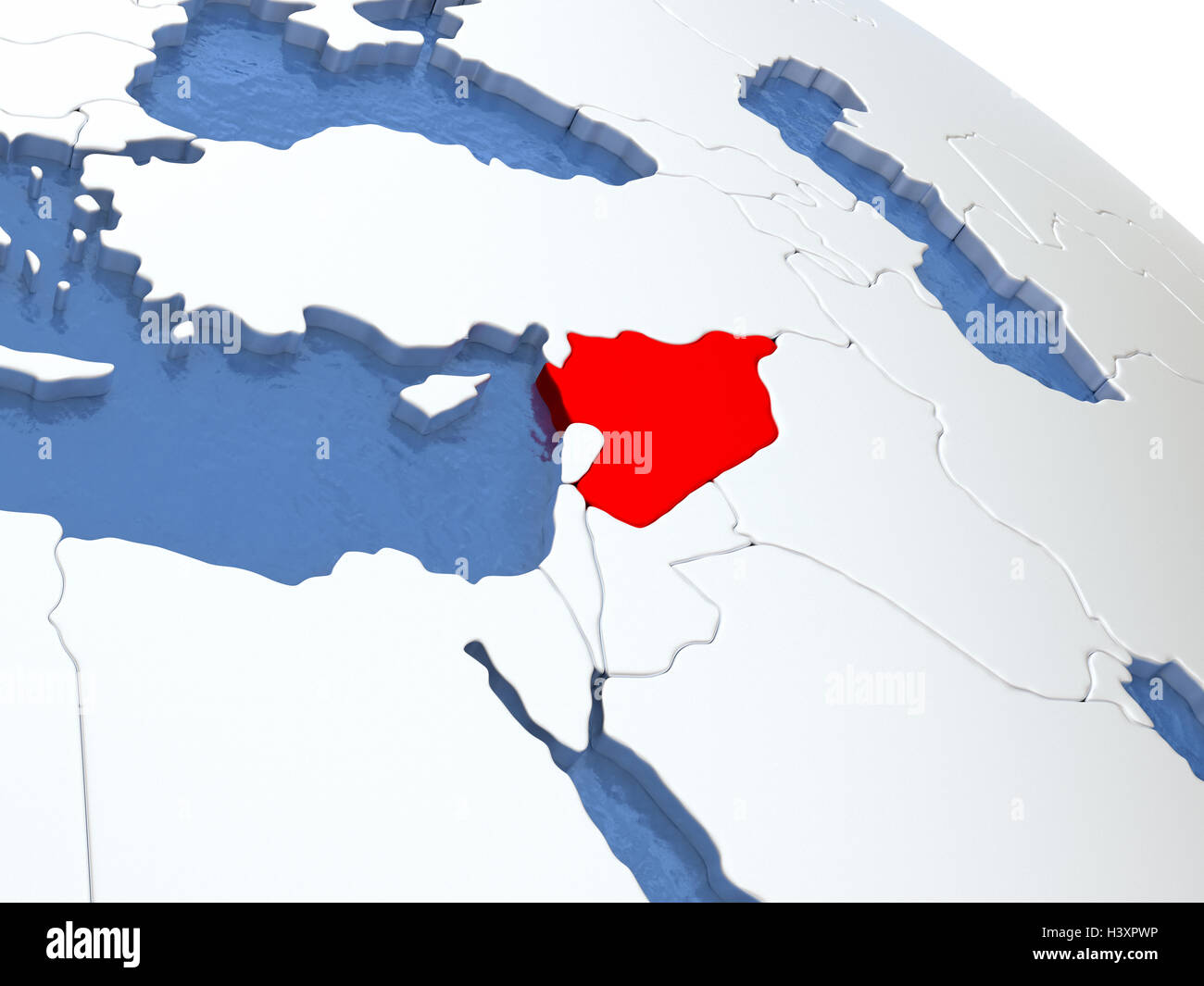 Karte von Syrien auf Globus mit metallischen Land- und realistisch. 3D ...
