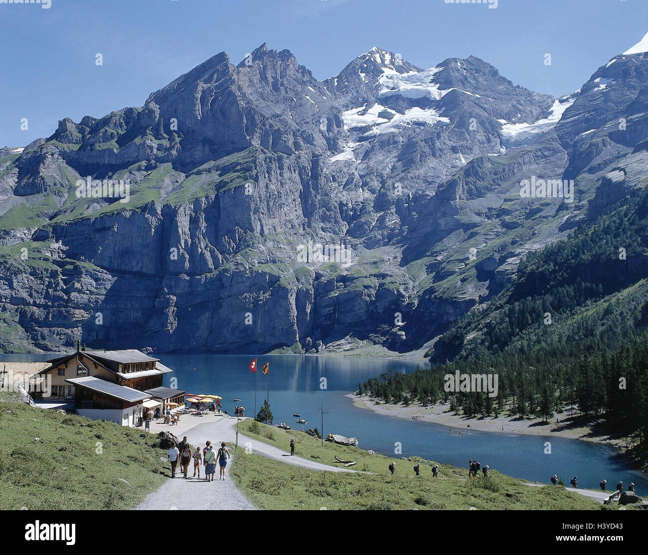 Schweiz, Berner Oberland, Öschinensee, Hotel, touristische, Blümlisalp ...