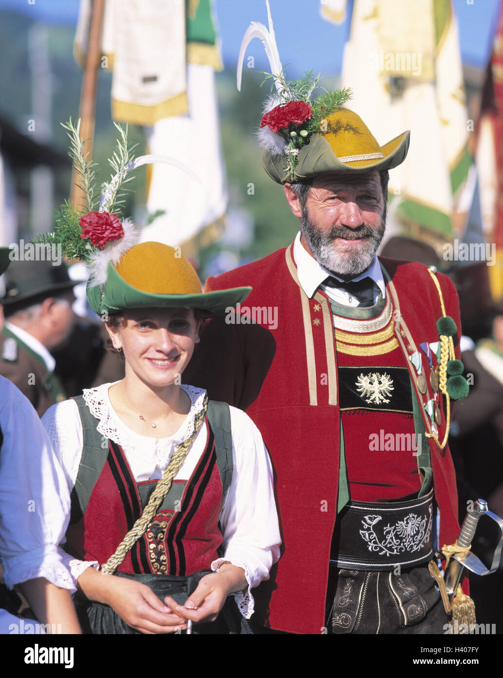 Österreich, Tirol, Ziel Spree, Berg Schutz, Mann, Marketenderin ...