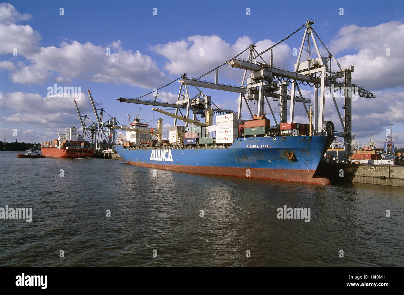 Deutschland, Hamburg, Containerhafen, Frachter, Land-Krane, Europa ...