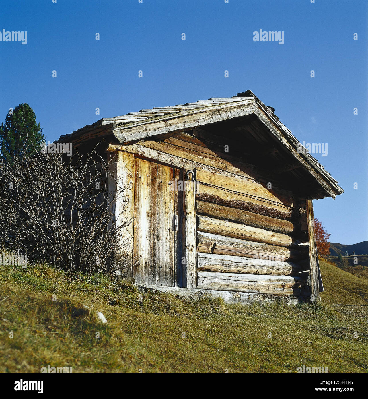 Wiese, Holzhütte Italien, Südtirol, Seiser Alm, alpine Hütte, Hütte ...