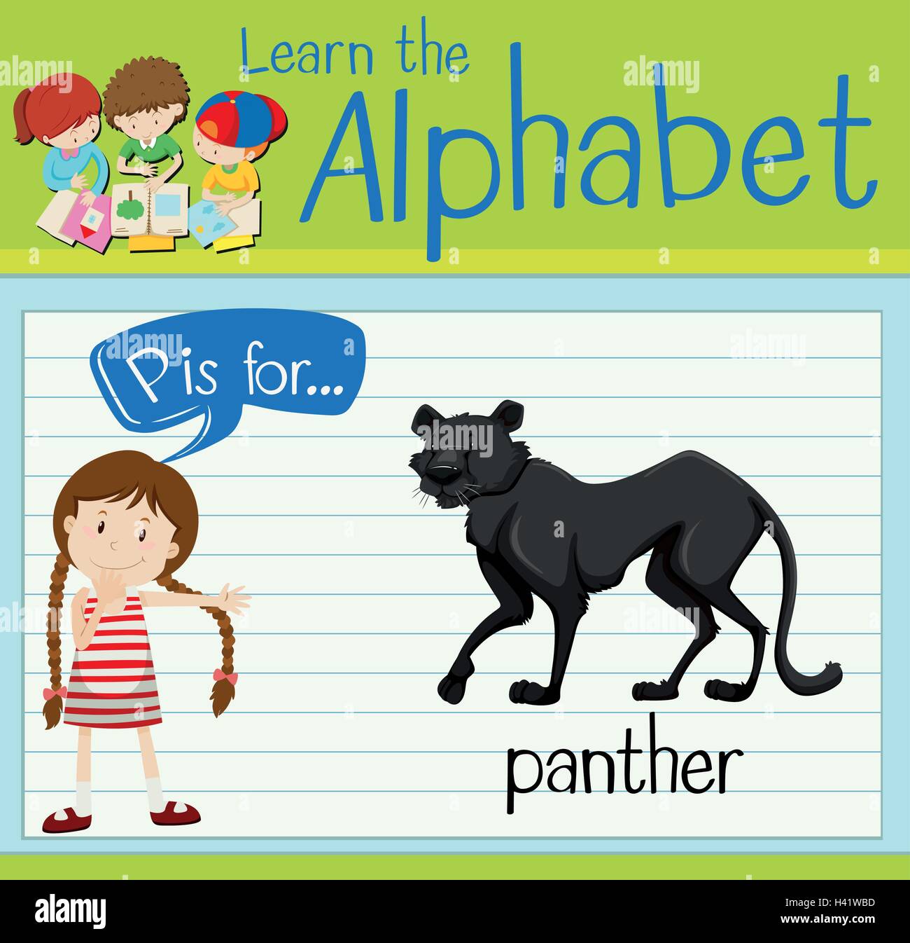 Flashcard Buchstabe P ist für Panther illustration Stock-Vektorgrafik ...