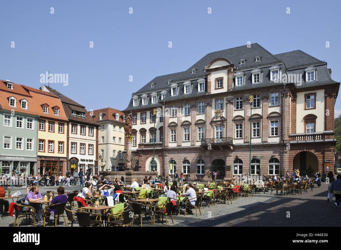 Heidelberg, Rathaus, Marktplatz, Herkulesbrunnen, Straßencafé, Baden ...