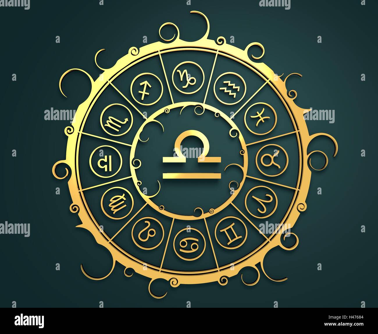 Astrologie-Symbole im golden Circle. Das Waage-Zeichen Stockfotografie ...