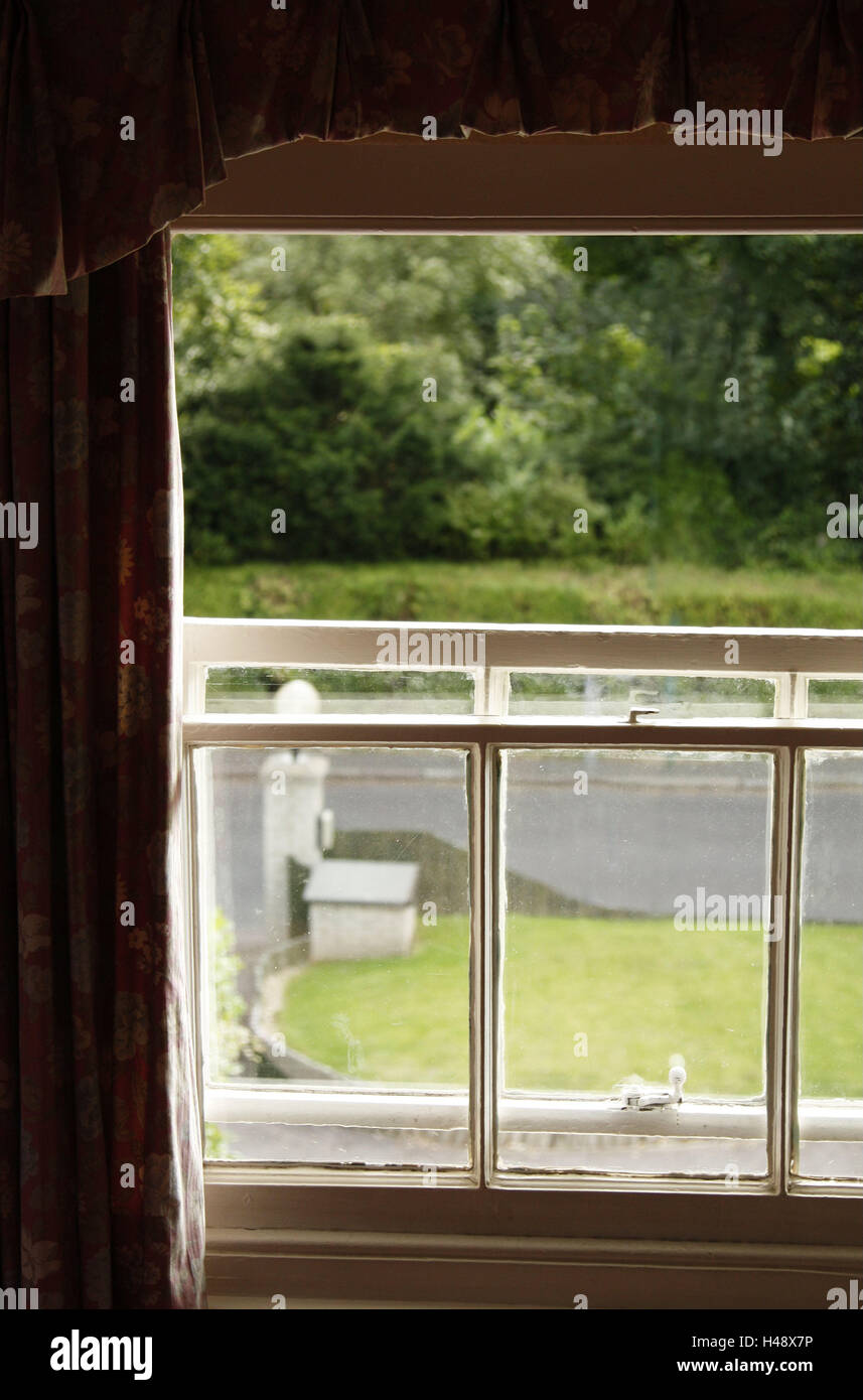 Lebenden Raum, Vorhang, Fenster offen, anzeigen, Garten, Zimmer ...