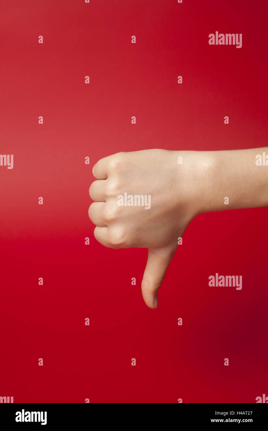 Hand, Geste, finger, symbol, Daumen nach unten Stockfotografie - Alamy