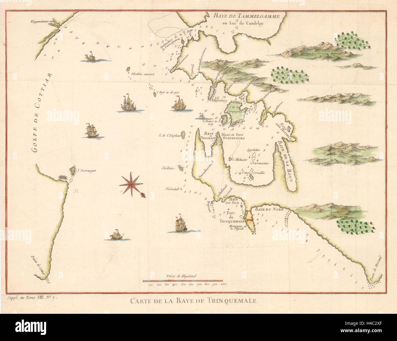 "Carte De La Baye de Trinquemale" BELLIN. Trincomalee, Sri Lanka c1764 ...