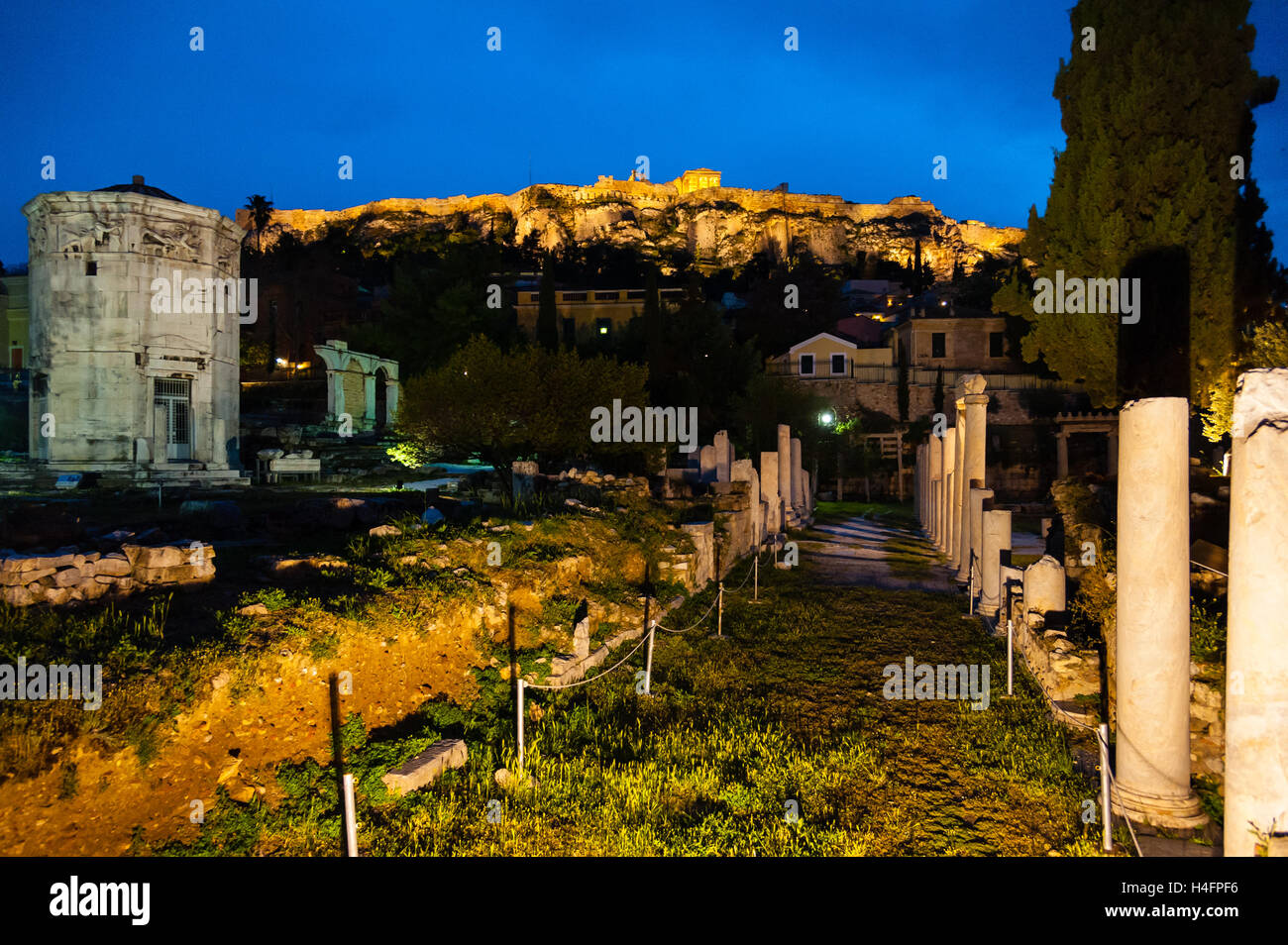 Athen, Griechenland. Antike Agora von Athen mit Turm der Winde ...