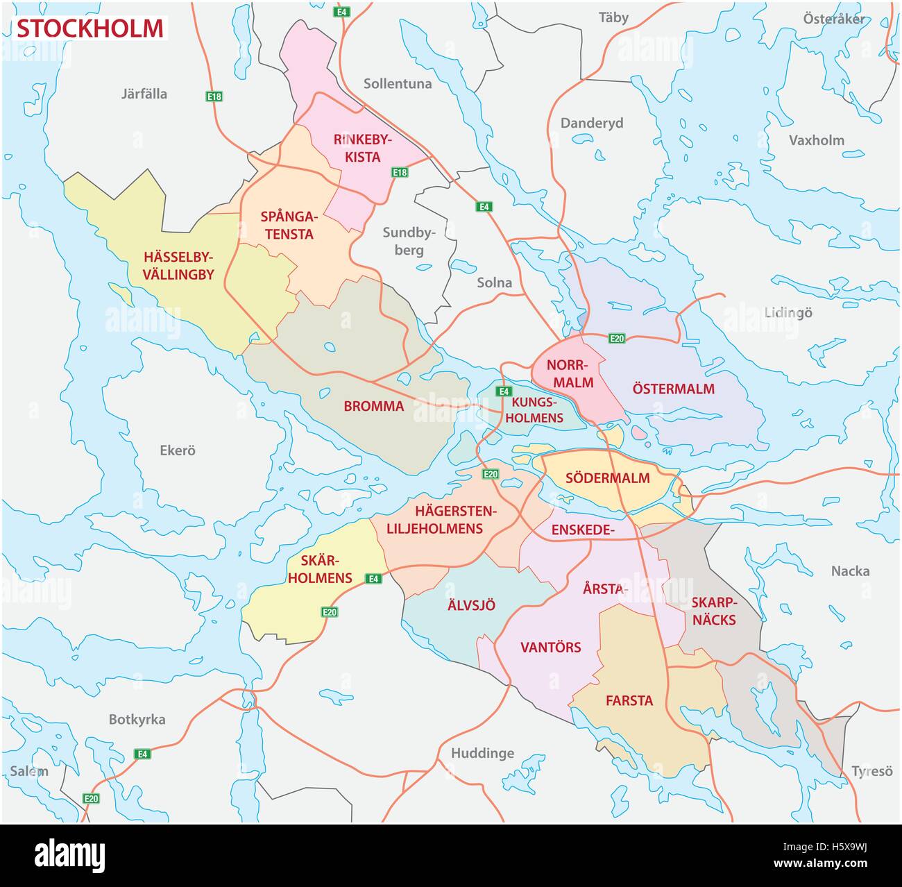 Administrative und politische Karte der schwedischen Hauptstadt ...