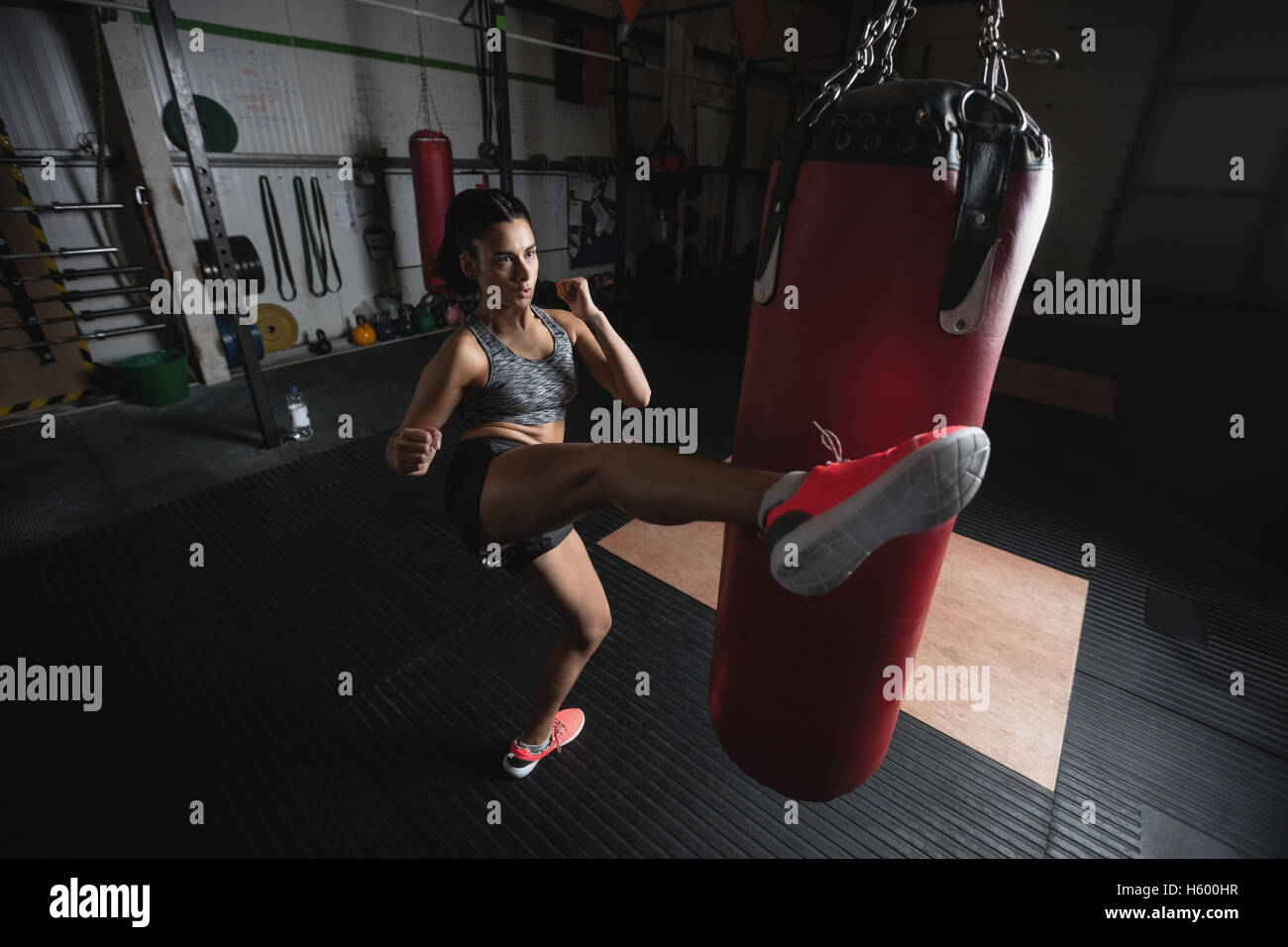Woman practicing kick boxing -Fotos und -Bildmaterial in hoher ...