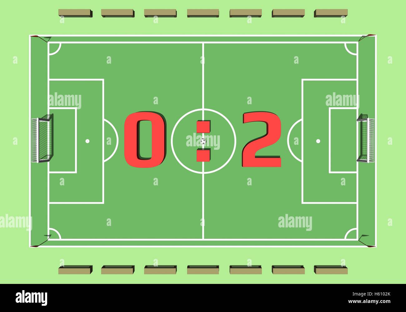 Cartoon-Fußballfeld aus Draufsicht. 3D-Rendering Stockfotografie - Alamy