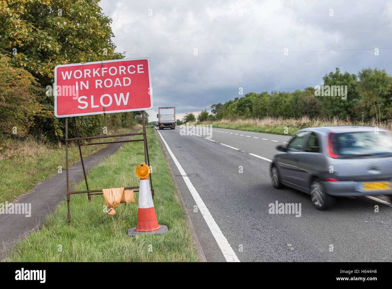 Authentische UK Verkehrszeichen Autobahn Baustellen Stockfotografie - Alamy