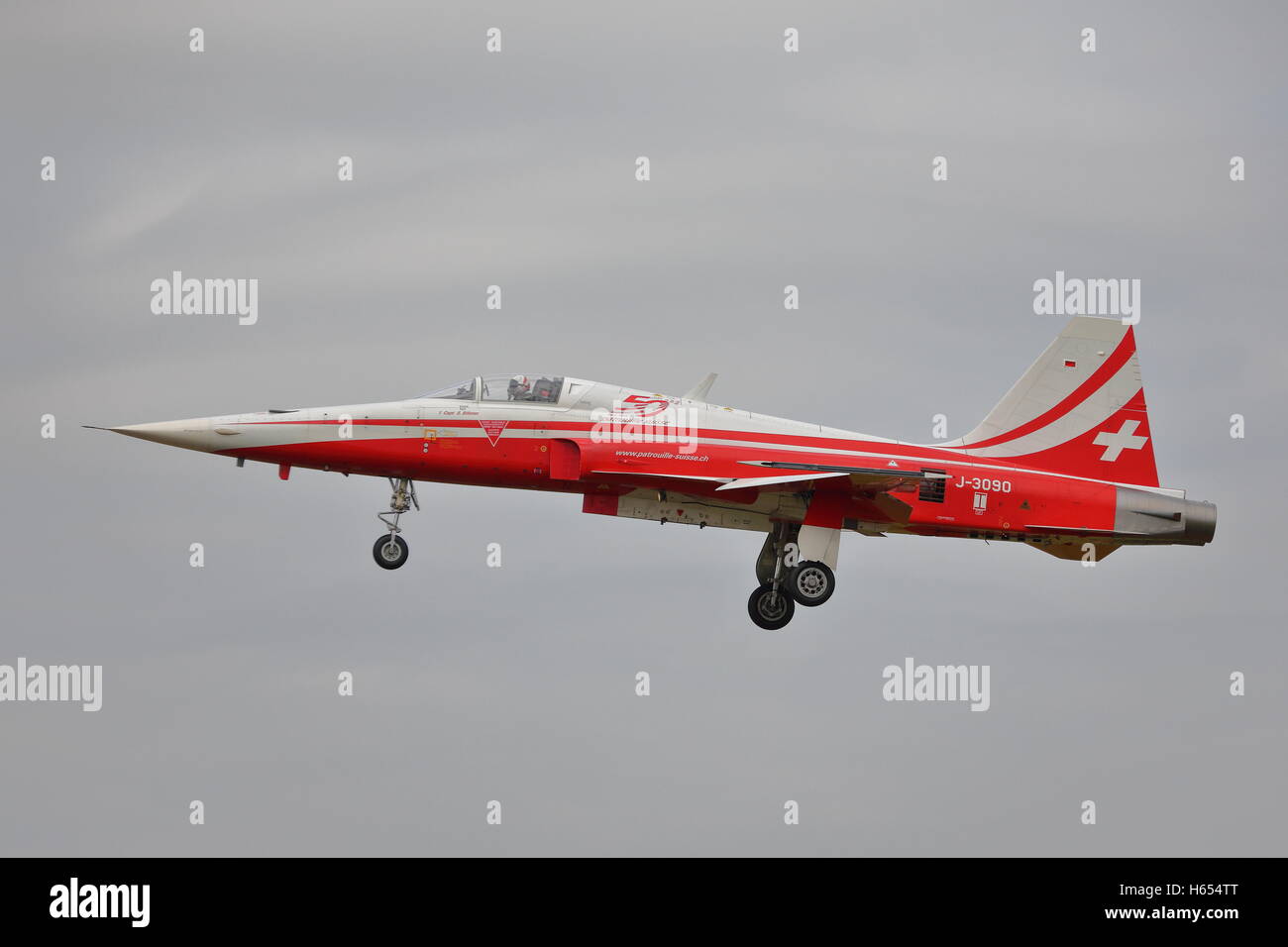 Patrouille Suisse aerobatic Anzeige Mannschaft mit ihrer Northrop F-5E Tiger II auf der RIAT ...