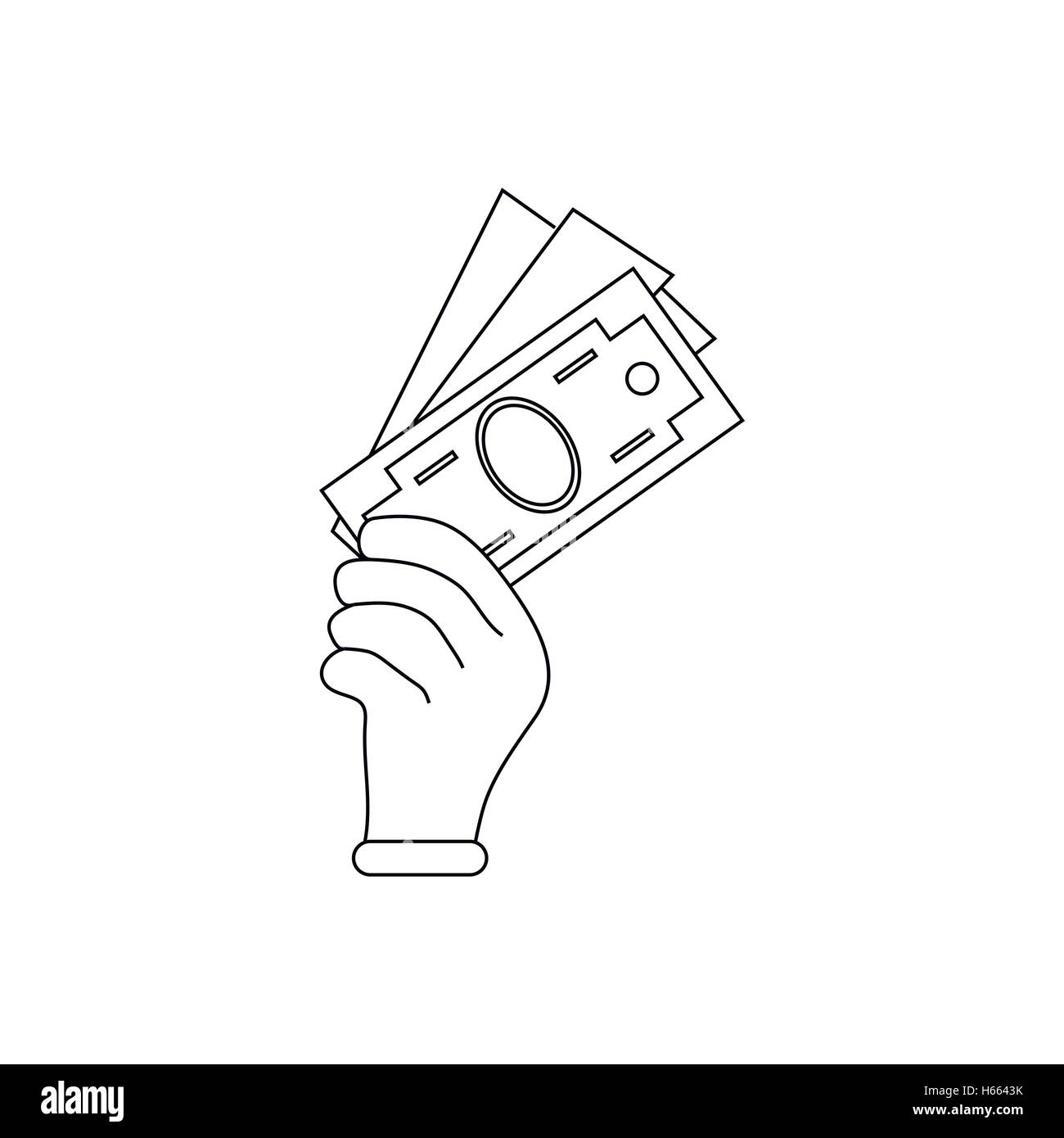 Hand mit Dollar-Banknoten Symbol, Umriss-Stil Stock-Vektorgrafik - Alamy