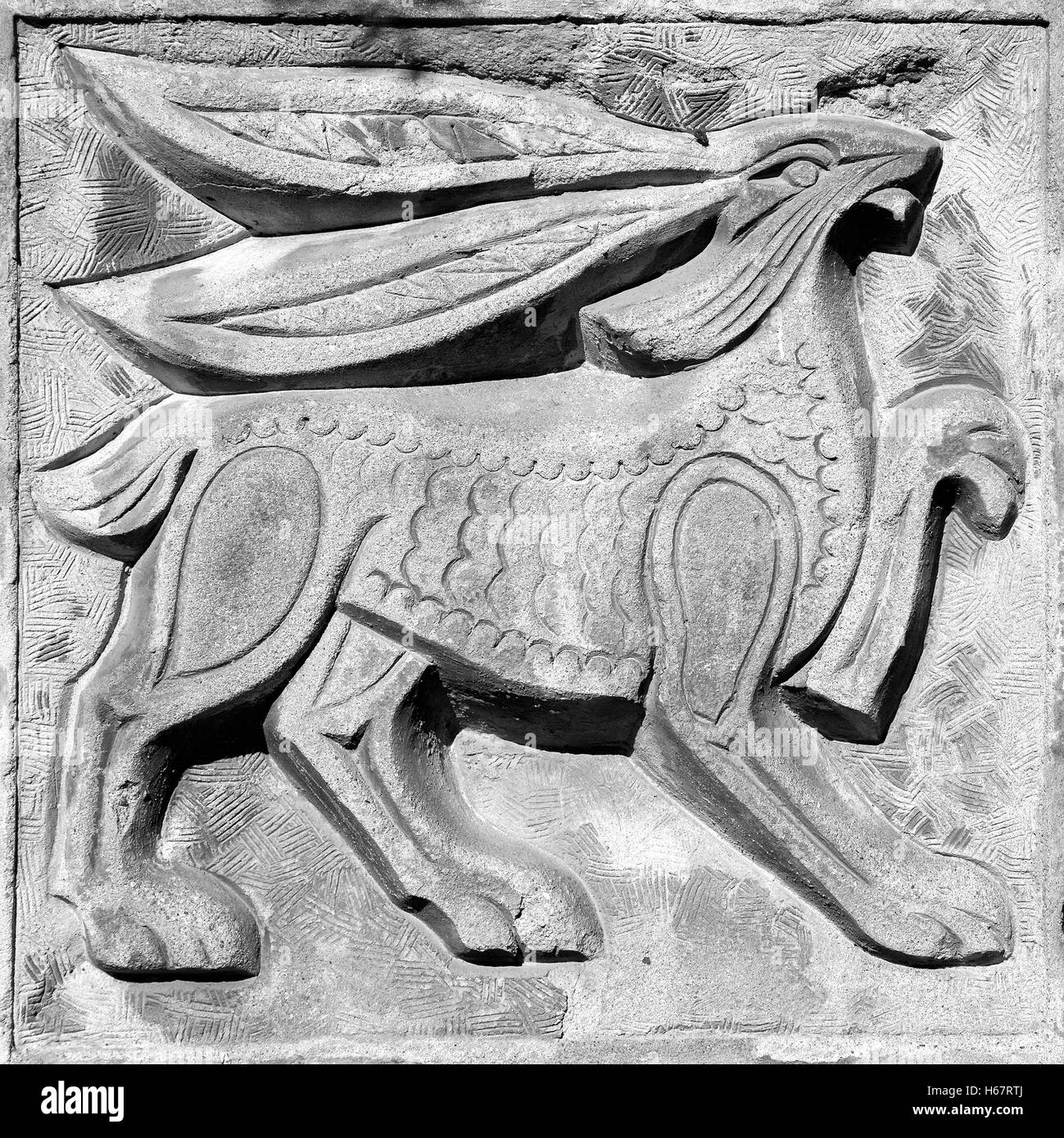 fabelhafte Hase, ein Stein Relief an der Wand Stockfotografie - Alamy