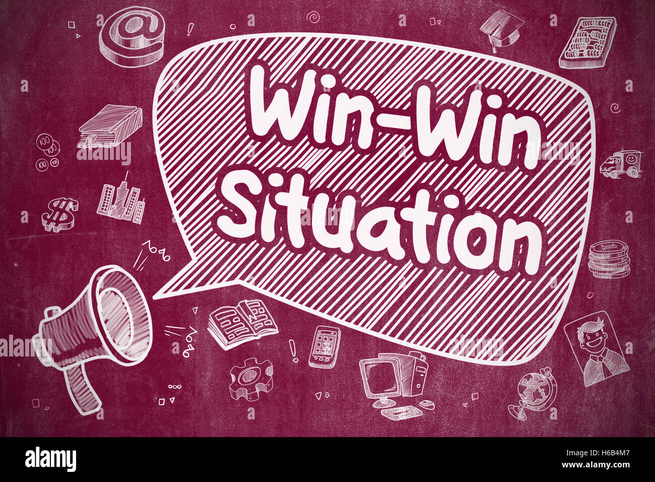 Win-Win-Situation - Doodle Illustration an rote Tafel Stockfotografie ...