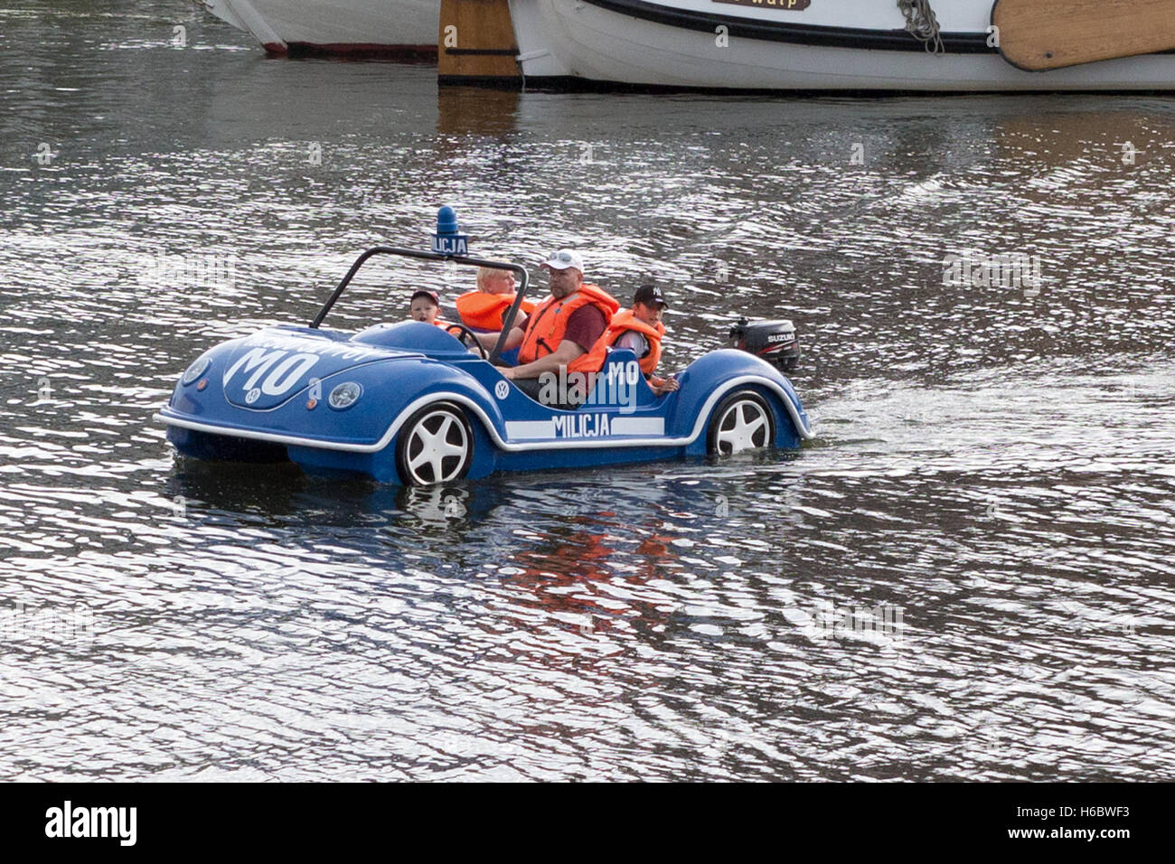 Mock Police Autoboot, Motlawa River, Danzig, Polen Stockfotografie - Alamy