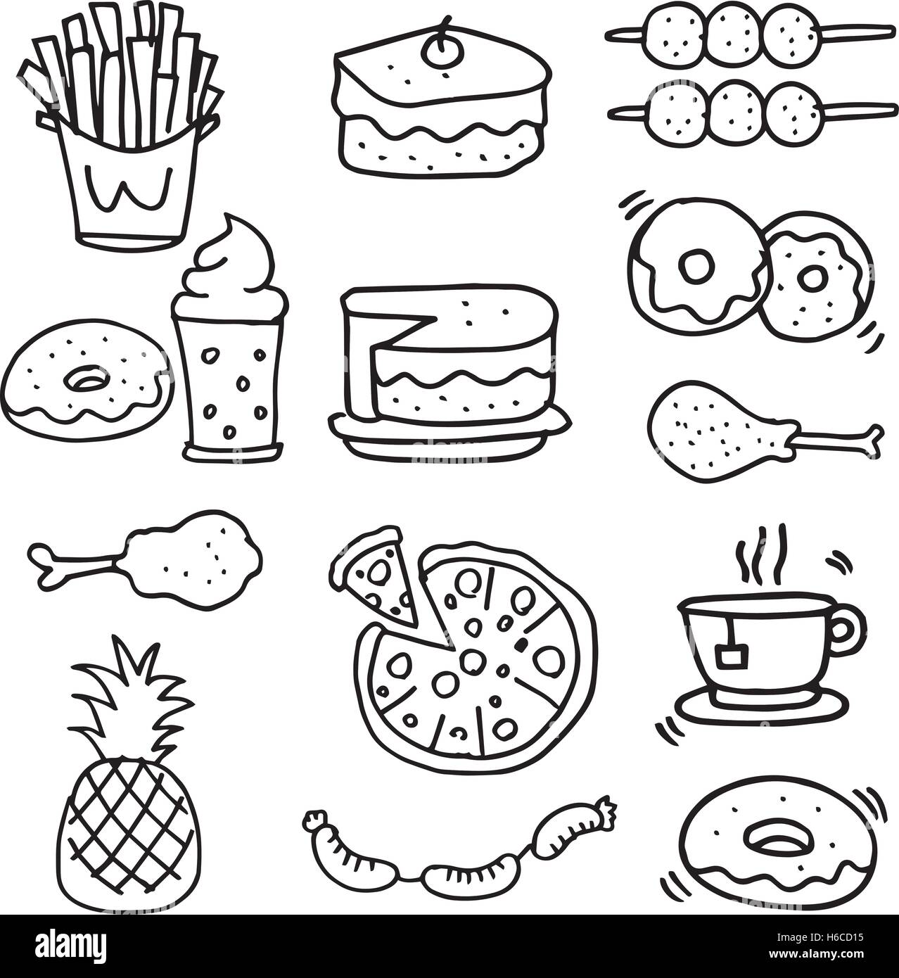 Doodle von Essen Frühstück Mittag- oder Abendessen Vektorgrafiken Stock ...