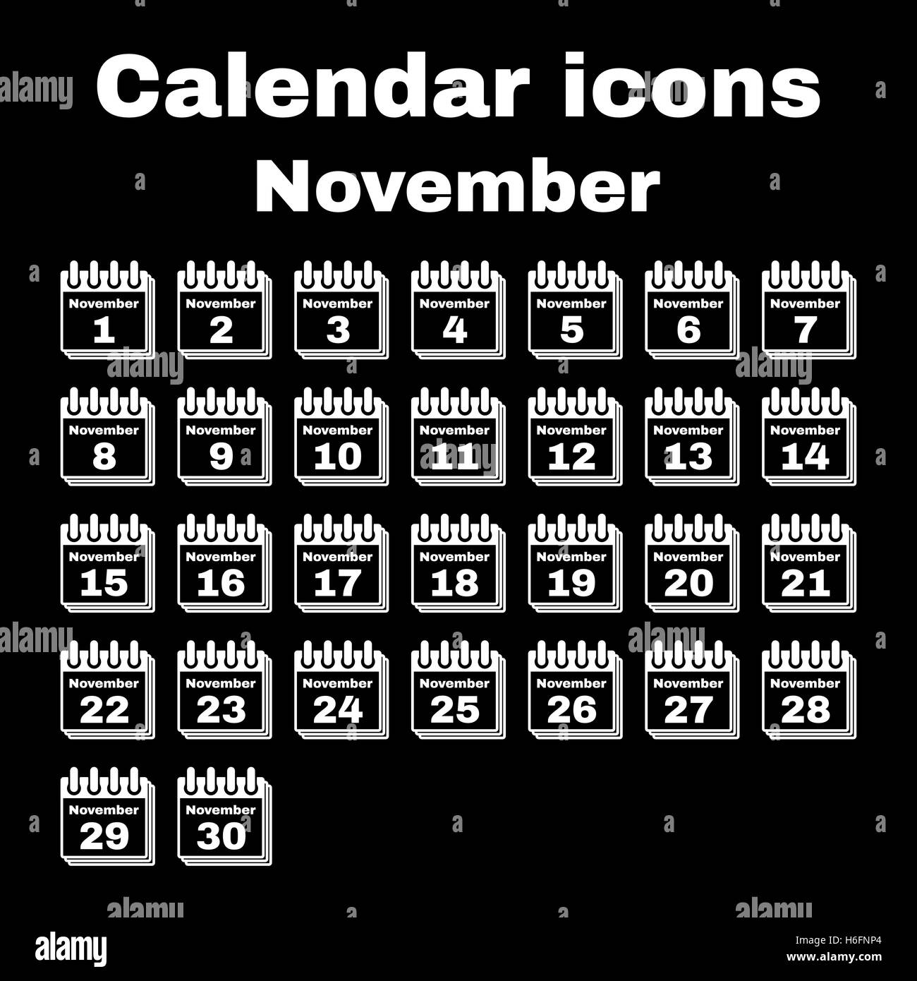 Das Kalender-Symbol. November-Symbol. Flache Vektor-Illustration. Satz ...