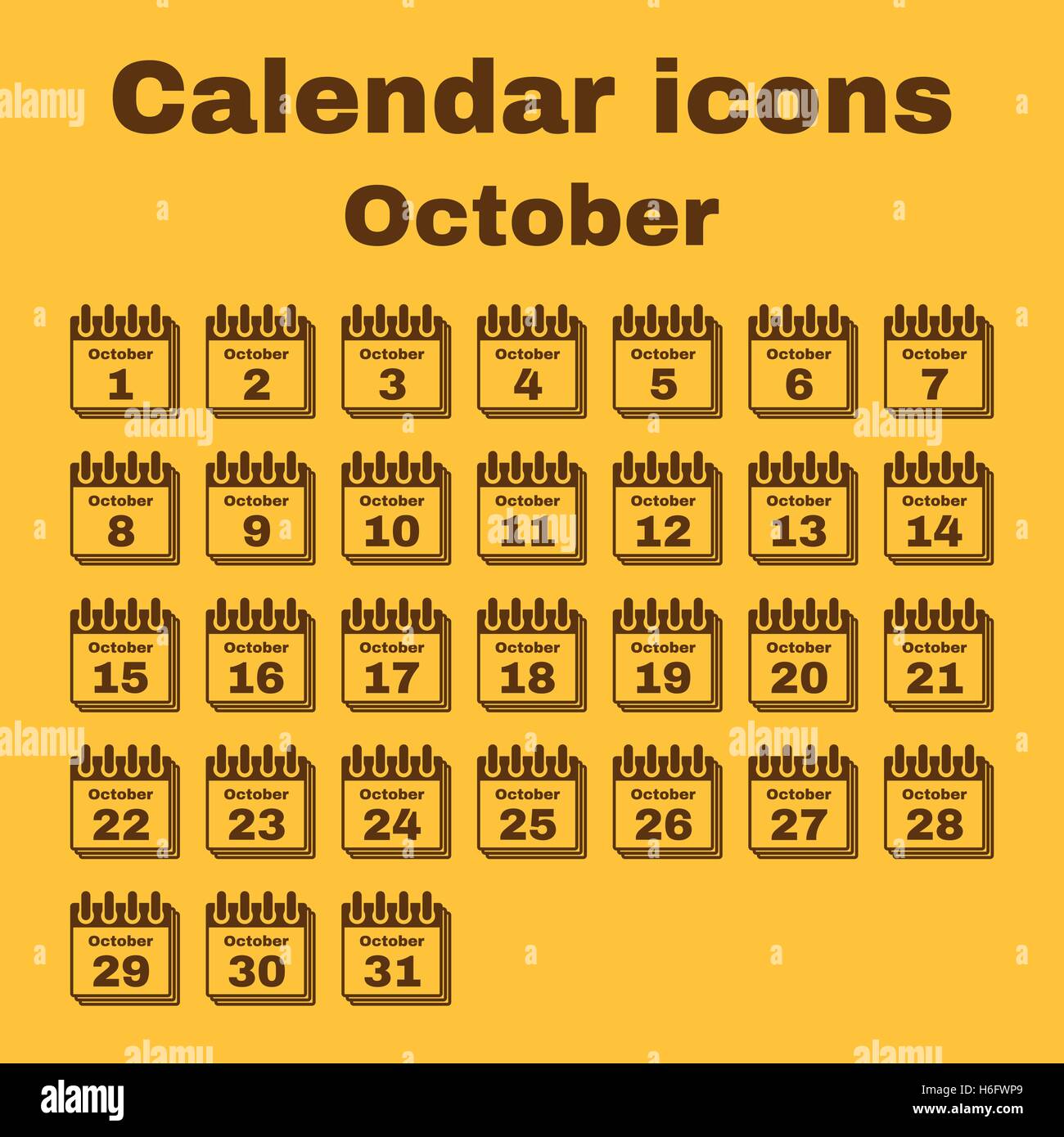 Das Kalender-Symbol. Oktober-Symbol. Flache Vektor-Illustration. Satz ...