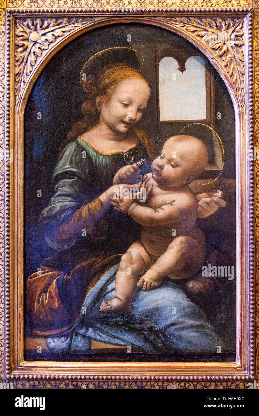 Madonna mit Kind von Leonardo Da Vinci, Benois Madonna, Eremitage, Sankt Petersburg, Russland ...