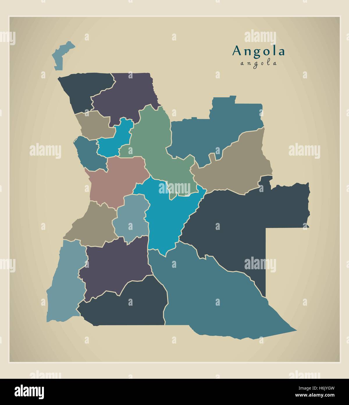 Moderne Karte - Angola mit Provinzen farbige AO Stock-Vektorgrafik - Alamy