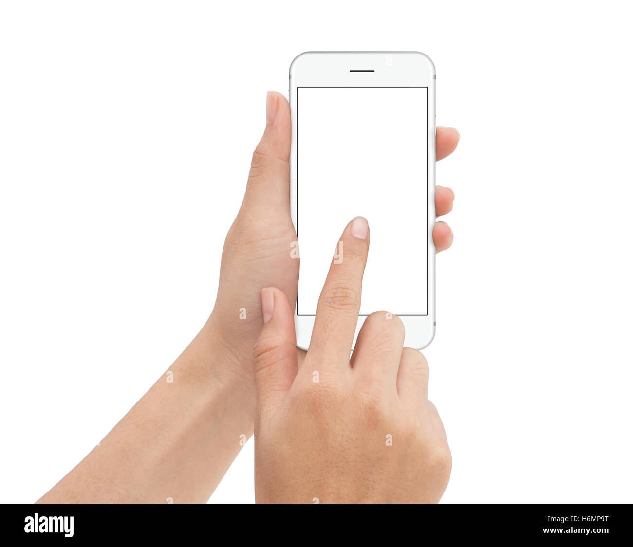 Hand-Touch-Handy isoliert mit Beschneidungspfad auf weißem Hintergrund ...