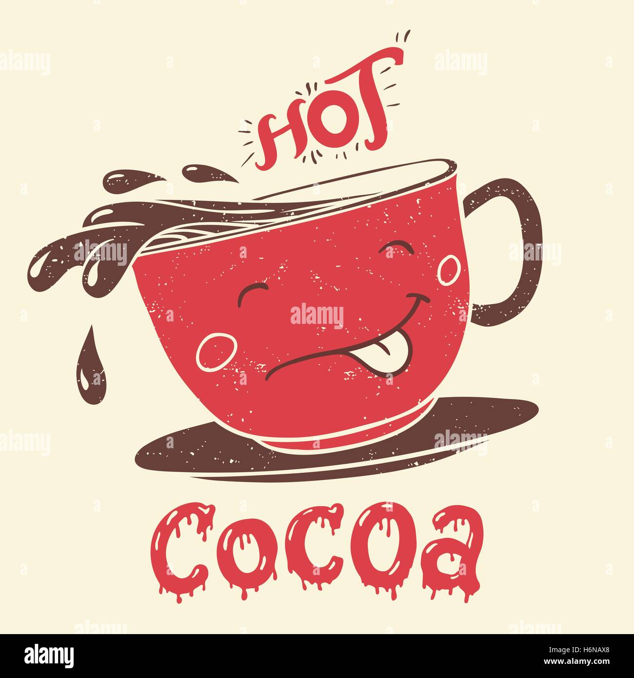 Lustige Tasse heißen Kakao Cartoon-Figur mit Hand-Schriftzug ...