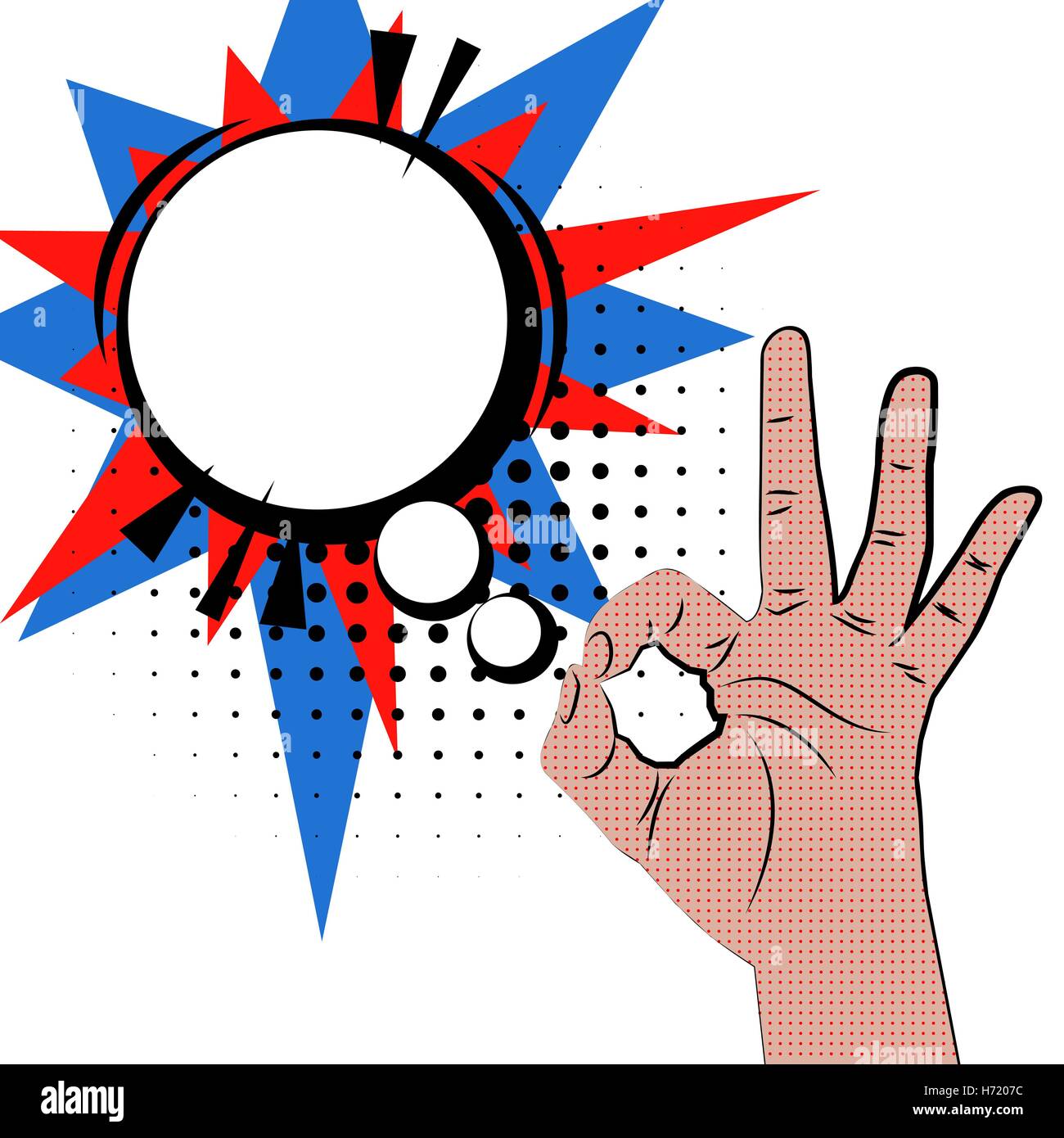 Handzeichen comic Retro-Pop Art Stil weiße Runde Blase. Gesten in ...