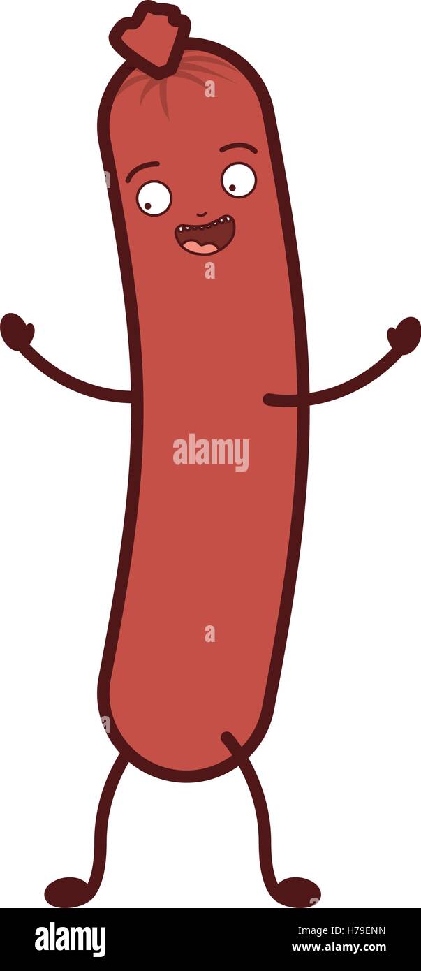 Cartoon-Wurst mit glücklichen Ausdruck Gesichtssymbol auf weißem ...