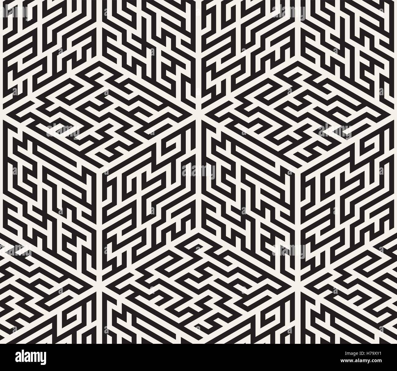 Nahtlose schwarz-weiß isometrische Labyrinth Vektormuster Stock ...