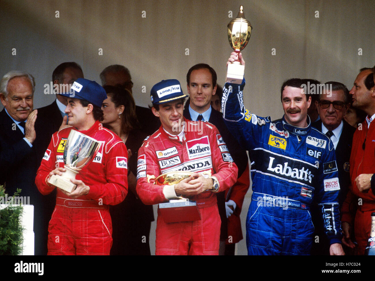 1991 Jean Alesi Ayrton Senna Nigel Mansell Podium Stockfotografie - Alamy