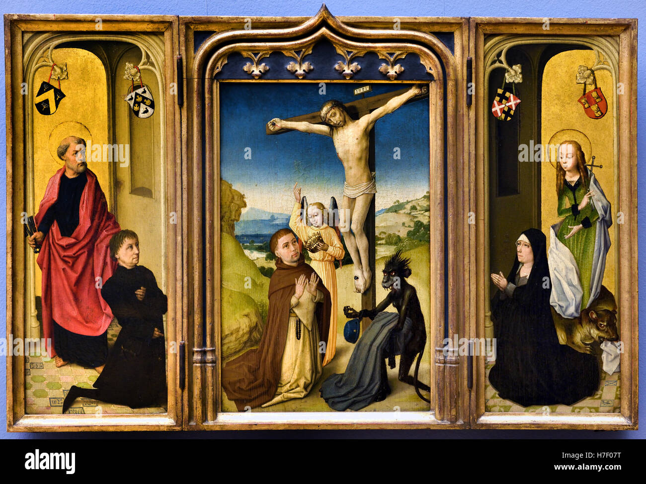 Kreuz, Kreuzigung, Triptychon 1475 Pieter van de Woestijne 15. Jahrhundert Niederländisch ...