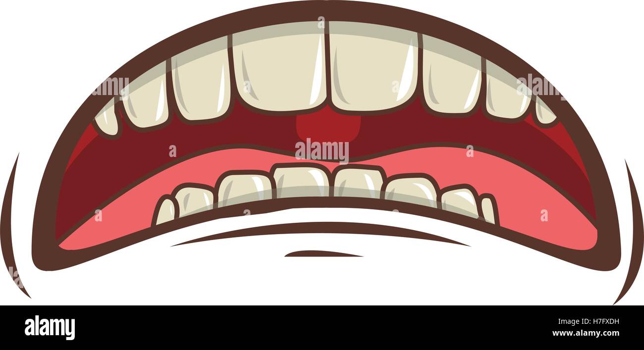 Cartoon-Mund mit Zähnen mit traurigen Ausdruck auf weißem Hintergrund ...