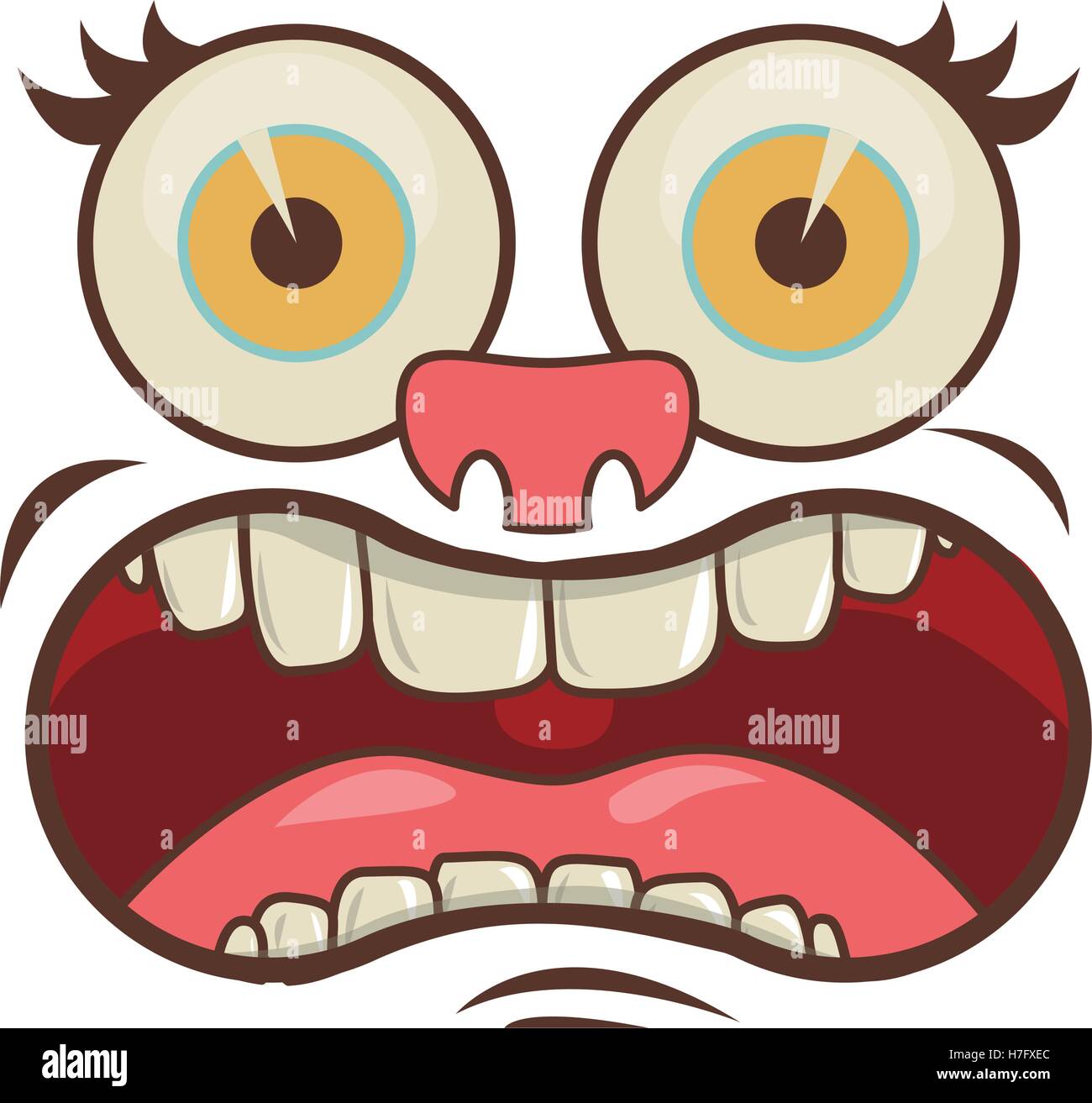 Comic-Gesicht mit Angst Ausdruck auf weißem Hintergrund. farbenfrohes ...