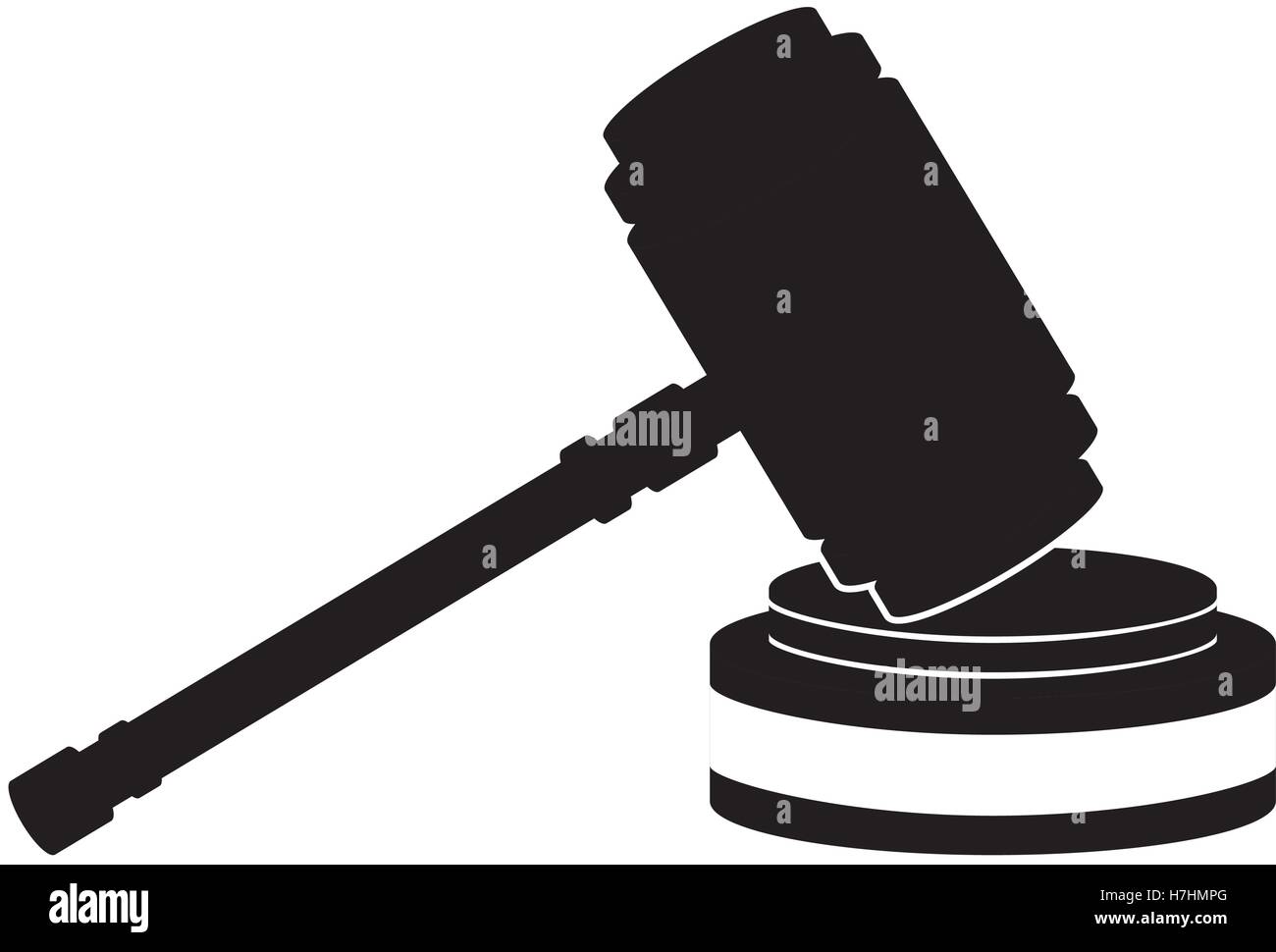 Silhouette der Hammer der Gerechtigkeit Gesetz Symbol auf weißem ...