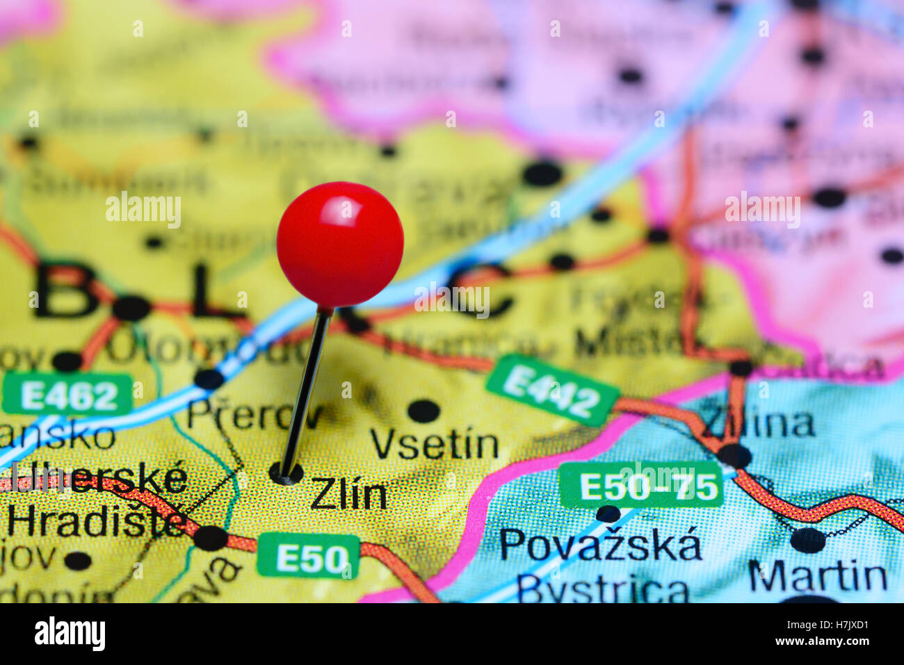 Zlin fixiert auf einer Karte von Tschechien Stockfotografie - Alamy