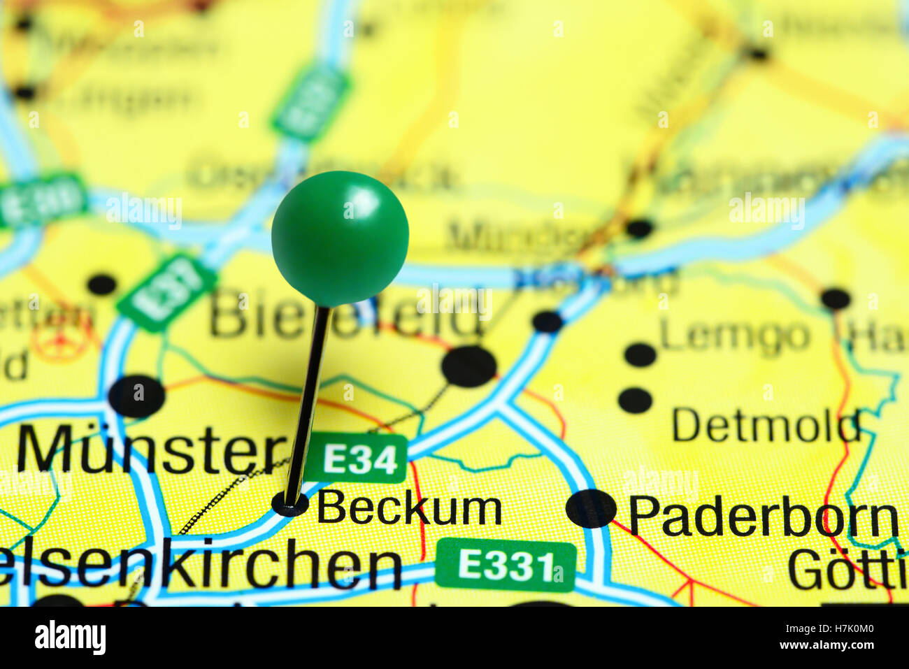 Beckum, fixiert auf einer Karte von Deutschland Stockfotografie - Alamy