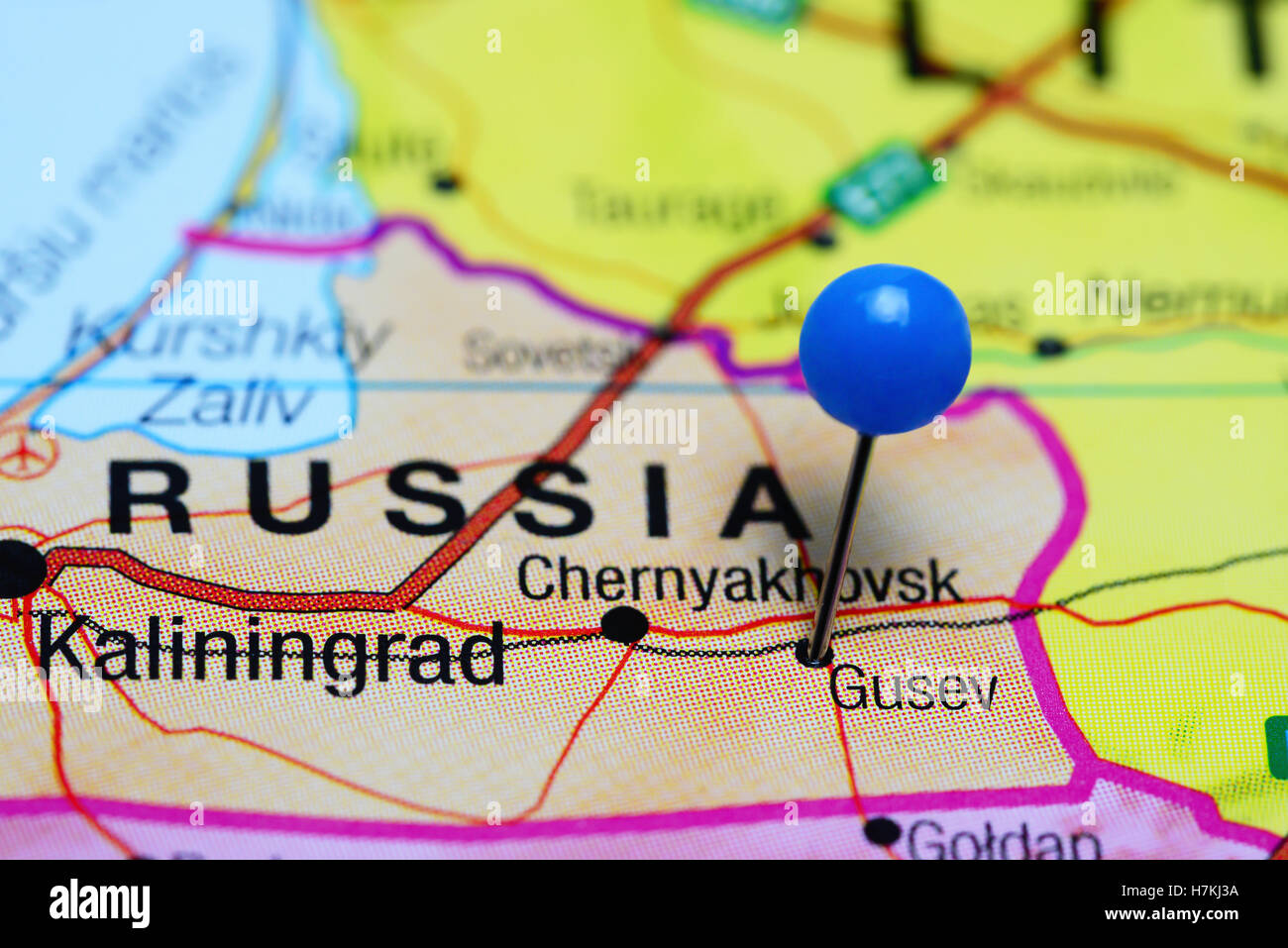 Gusev, fixiert auf einer Karte von Russland Stockfotografie - Alamy