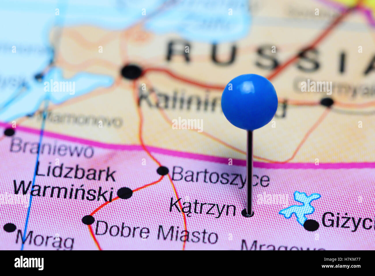 Rastenburg, fixiert auf einer Karte von Polen Stockfotografie - Alamy