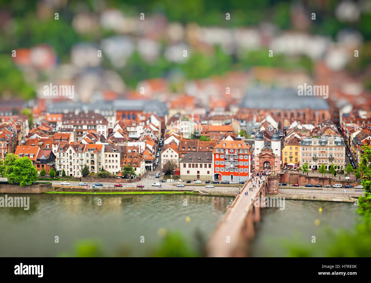 Luftaufnahme der Heidelberger Altstadt und Neckar Fluss, Baden ...