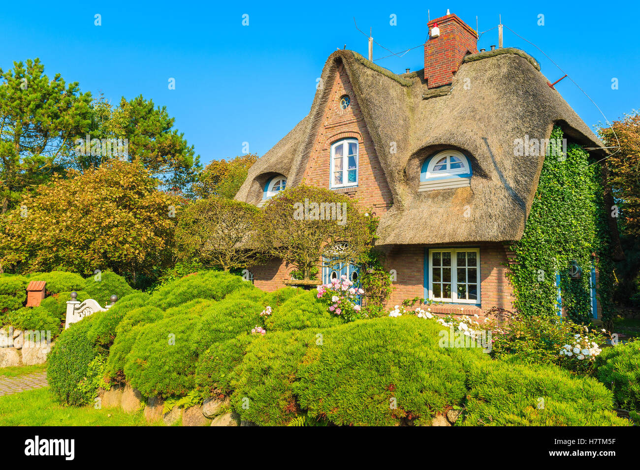 Typisches friesische Haus mit Stroh Dach in Kampen Dorf auf der Insel ...