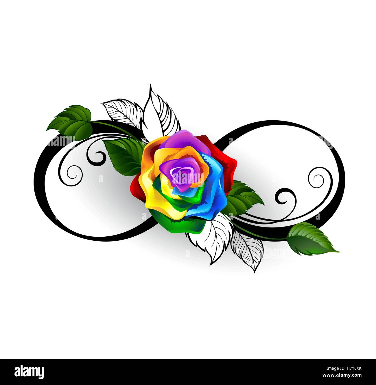 Unendlichkeitszeichen mit Regenbogen stieg auf weißem Hintergrund Stock ...