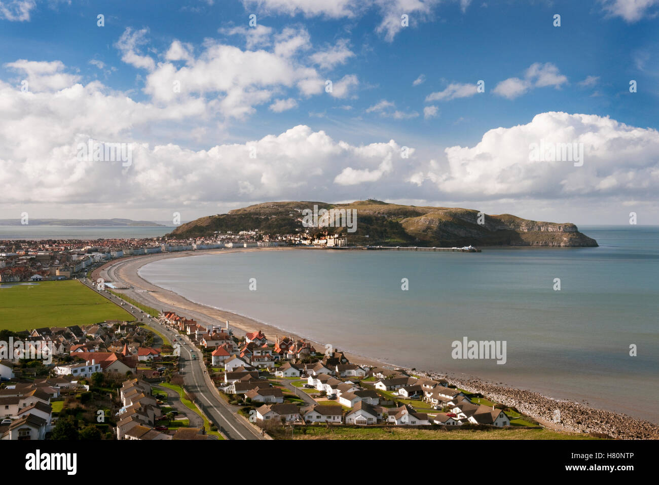W Blick vom Little Orme auf den Great Orme Kalkstein Landzunge ...