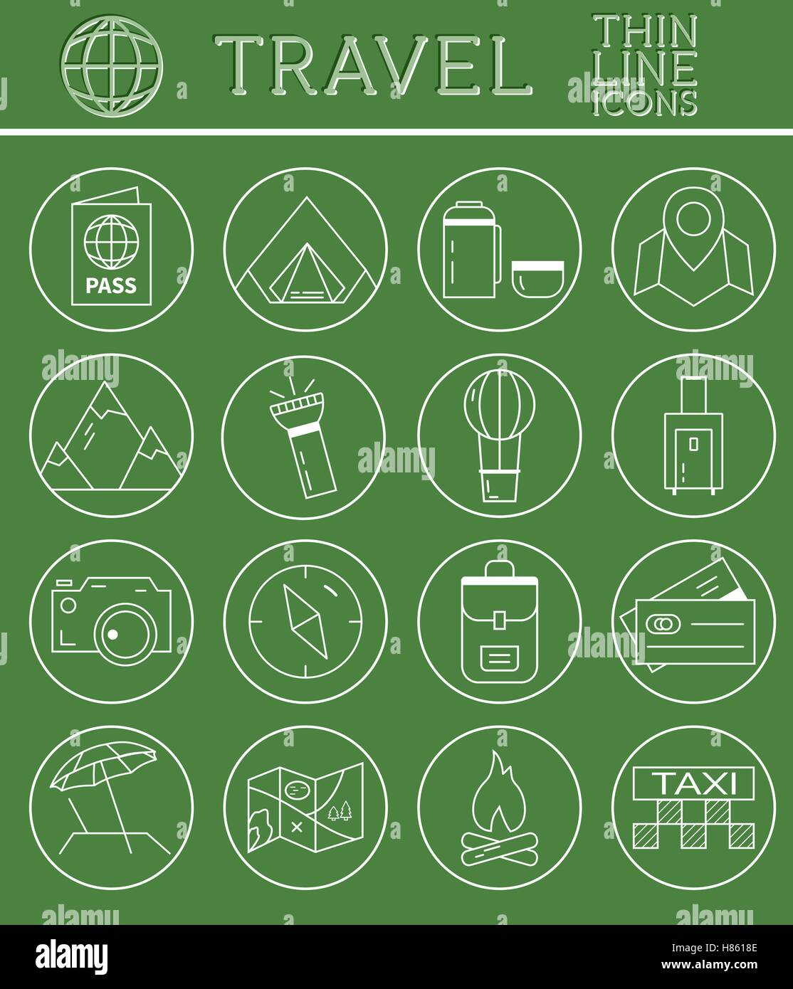 Skizzierten Urlaub und Reisen-Icon Set Sammlung. Thin Line-Design ...