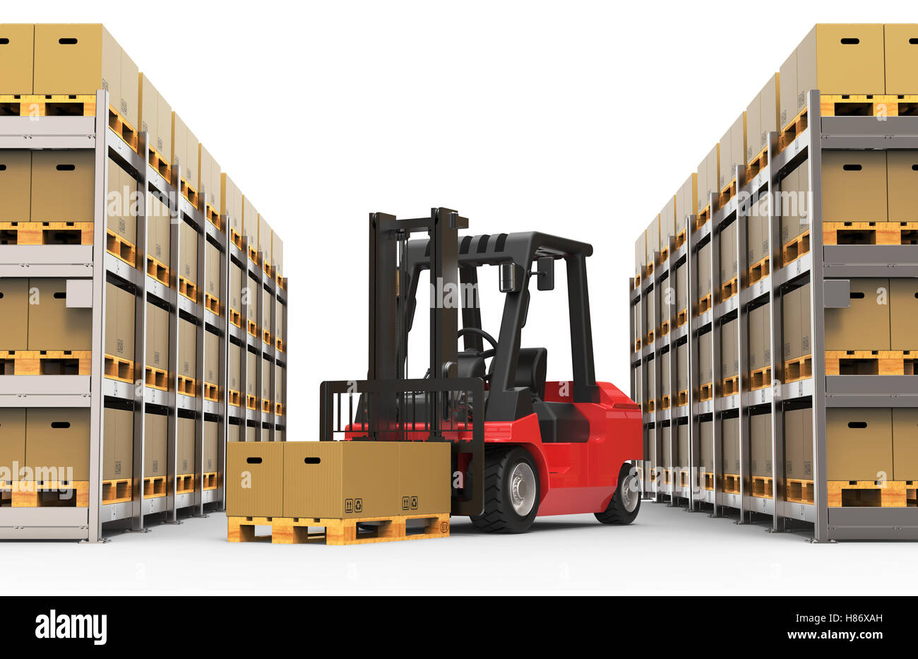 Lagerhalle mit Gabelstapler LKW 3D-Rendering Stockfotografie - Alamy