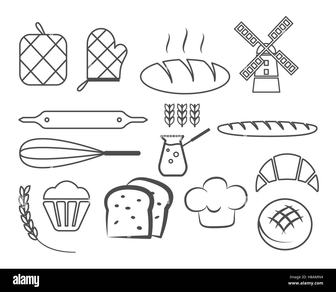 Satz von Bäckerei Linie Icons und Design-Elemente, Symbole. Frisches ...
