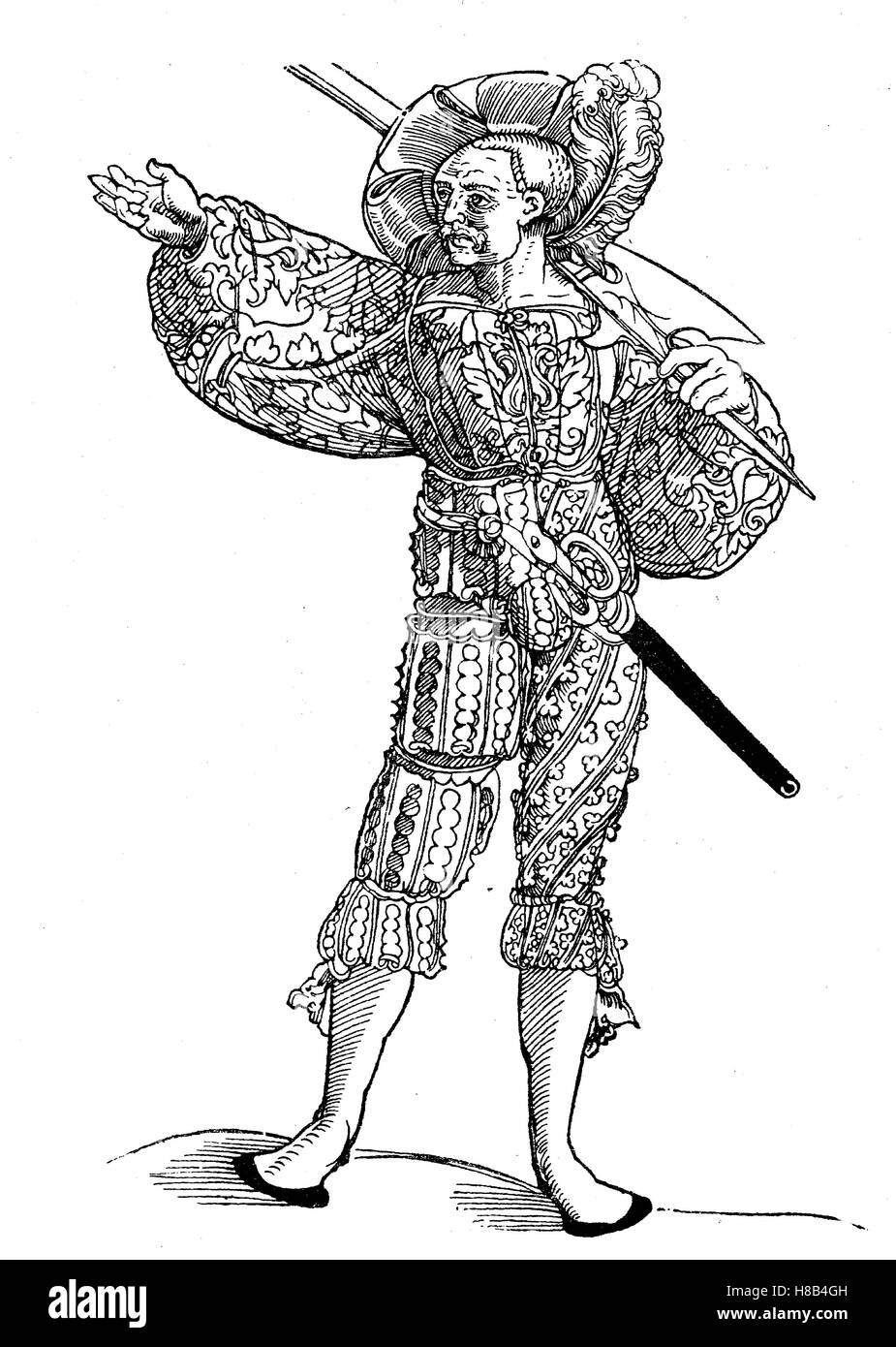 Landsknecht mit Hellebarde, auch genannt Halbard, Halbert oder ...