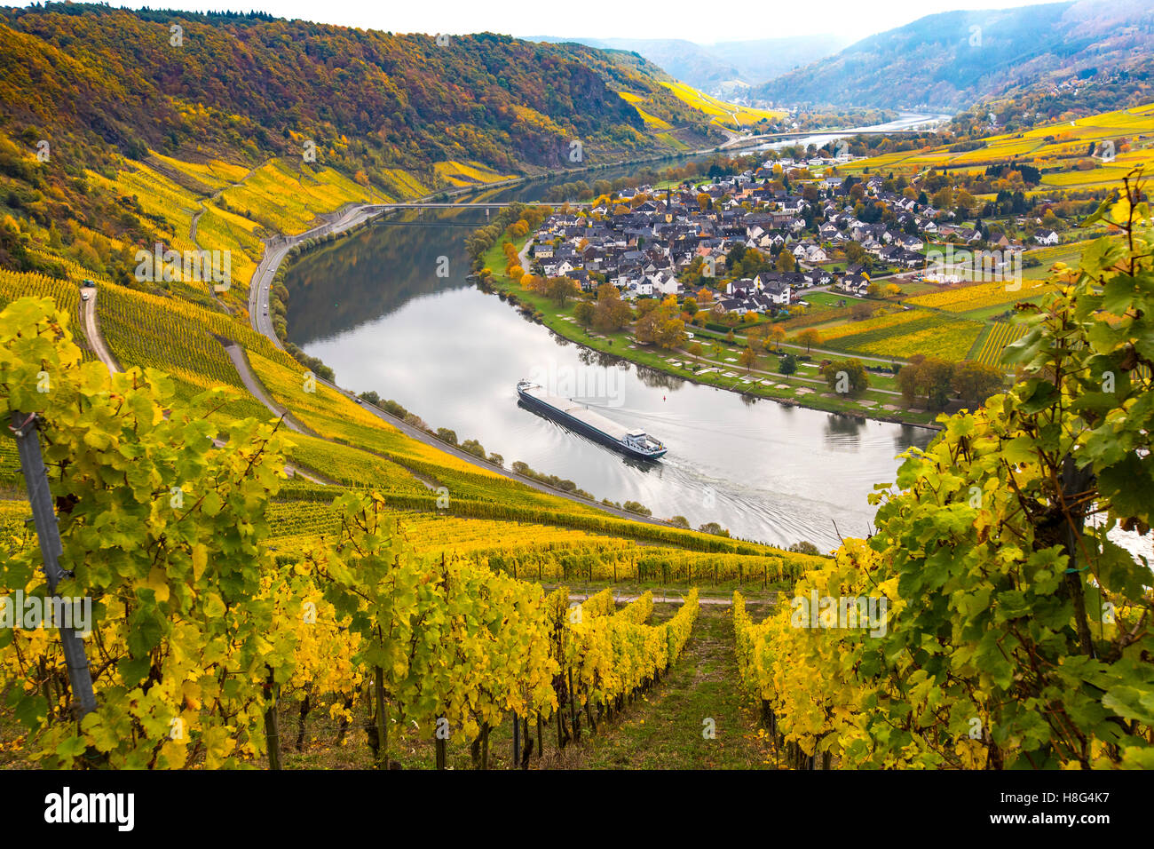 Mosel-Tal, nahe dem Dorf Kröv, Deutschland, Mosel, Flussschleife ...