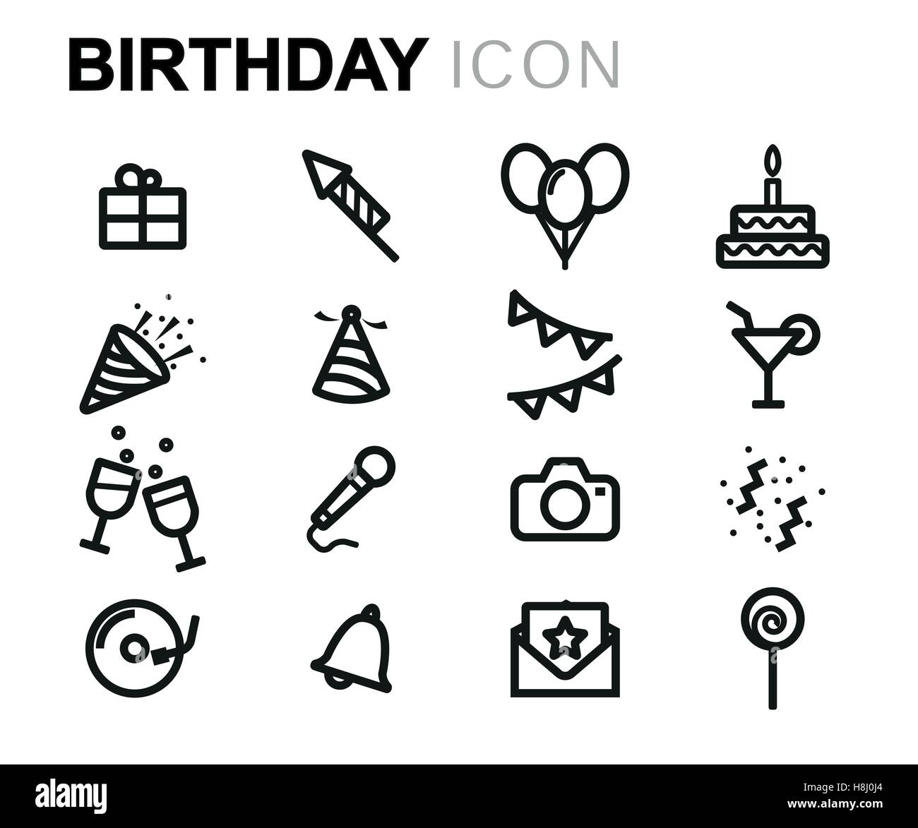 Vektor-Linie Geburtstag Icons set auf weißem Hintergrund Stock ...